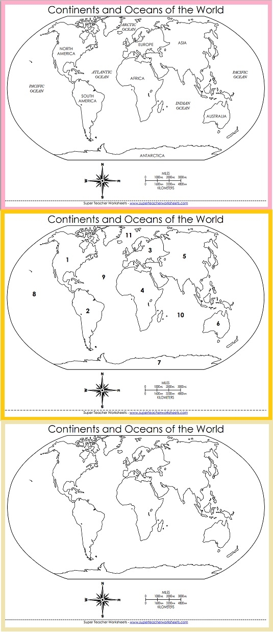 Continents and Oceans Blank Map for Kids | Twinkl USA - Worksheets Library