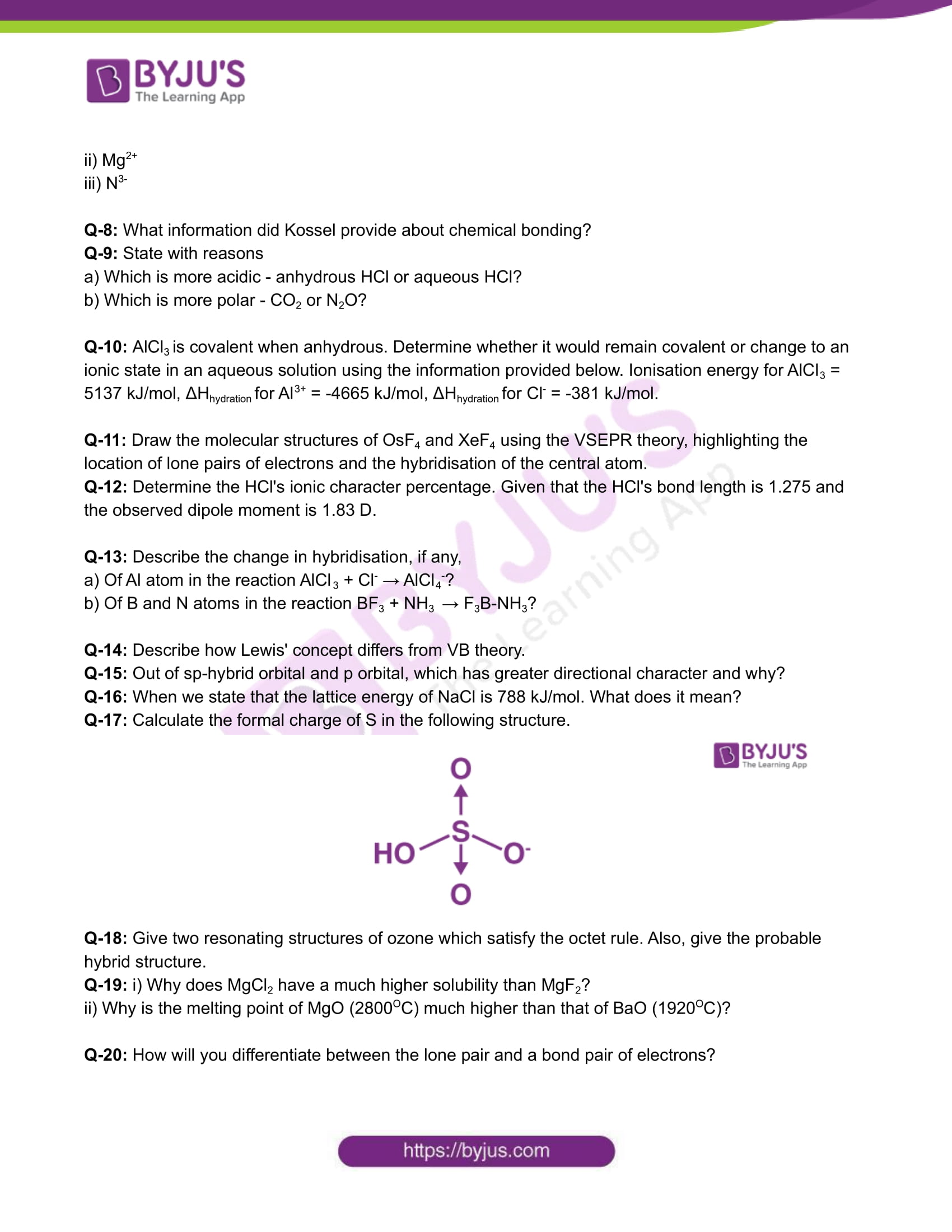 Class 11 Chemistry Worksheet On Chapter 4 Chemical Bonding And Class 11 Chemistry Worksheet On Chapter 4 Chemical Bonding And