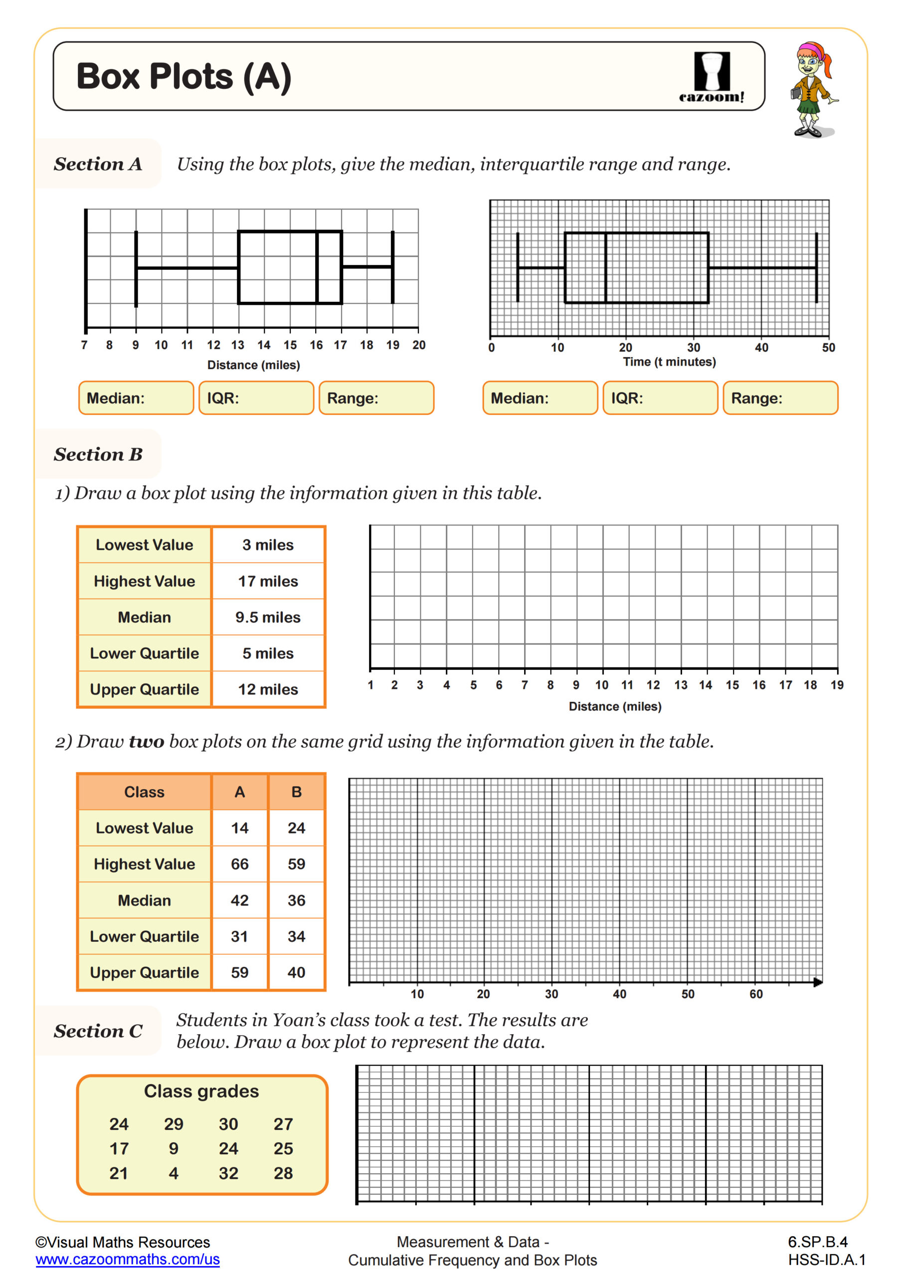 Box Plots (A) Worksheet | PDF Printable Measurement & Data Worksheet - Worksheets Library