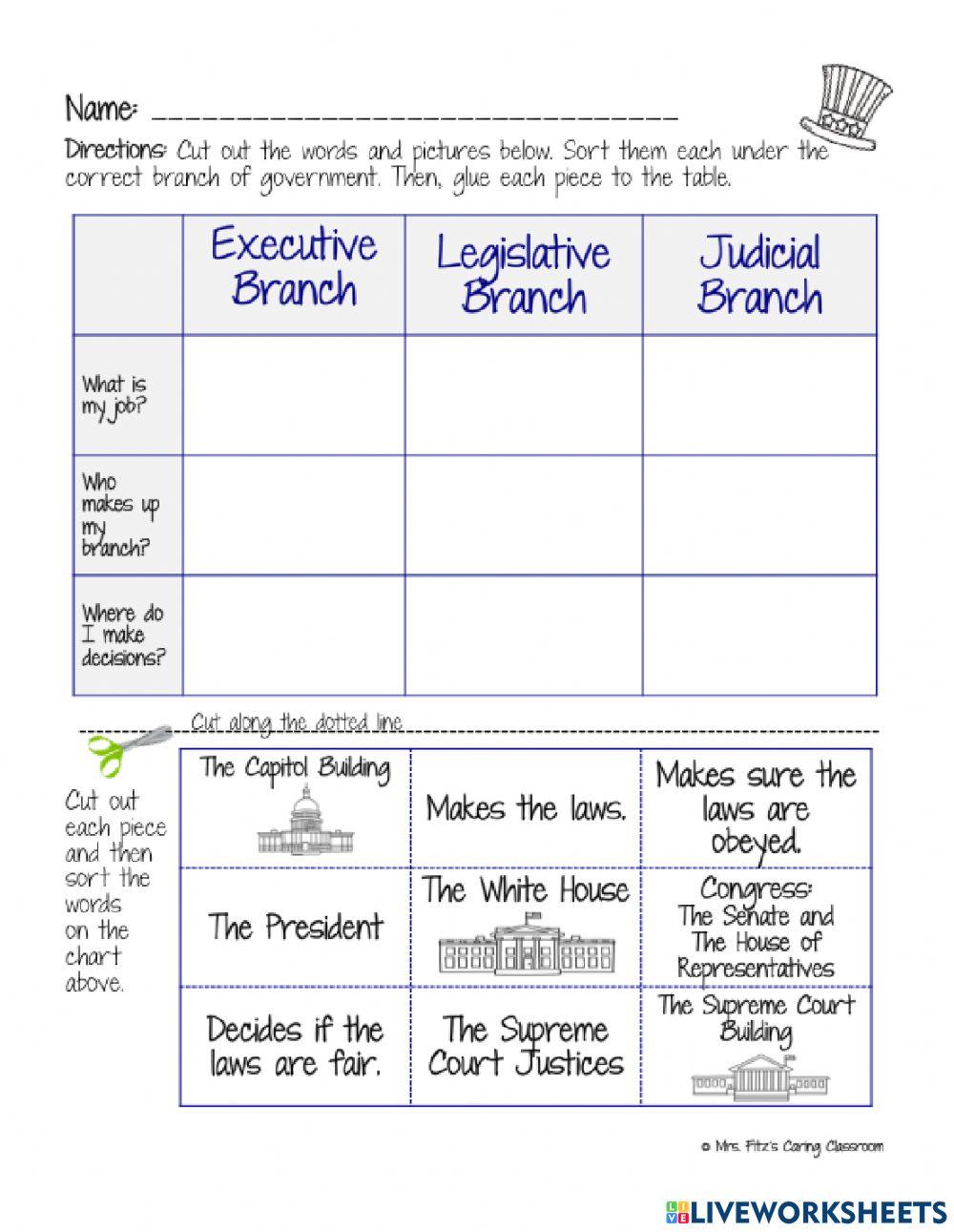 Branches Of Government Sort Online Exercise For Live Worksheets