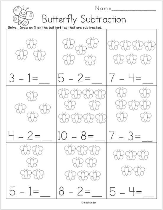 Free Spring Subtraction For Kindergarten - Butterfly Subtraction ...
