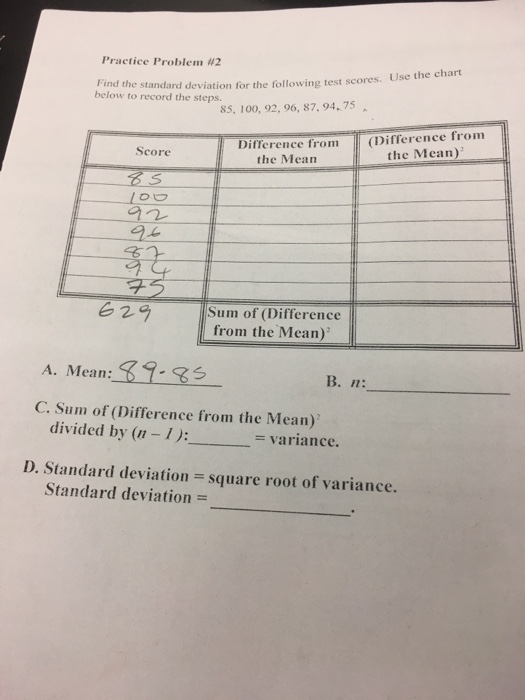Solved Practice Problem 2 Ind The Standard Deviation For