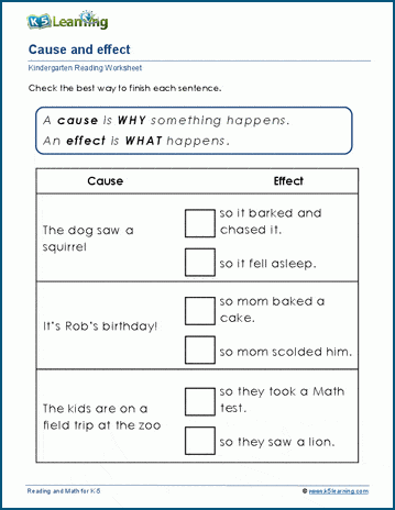 Cause and effect worksheets | K5 Learning - Worksheets Library