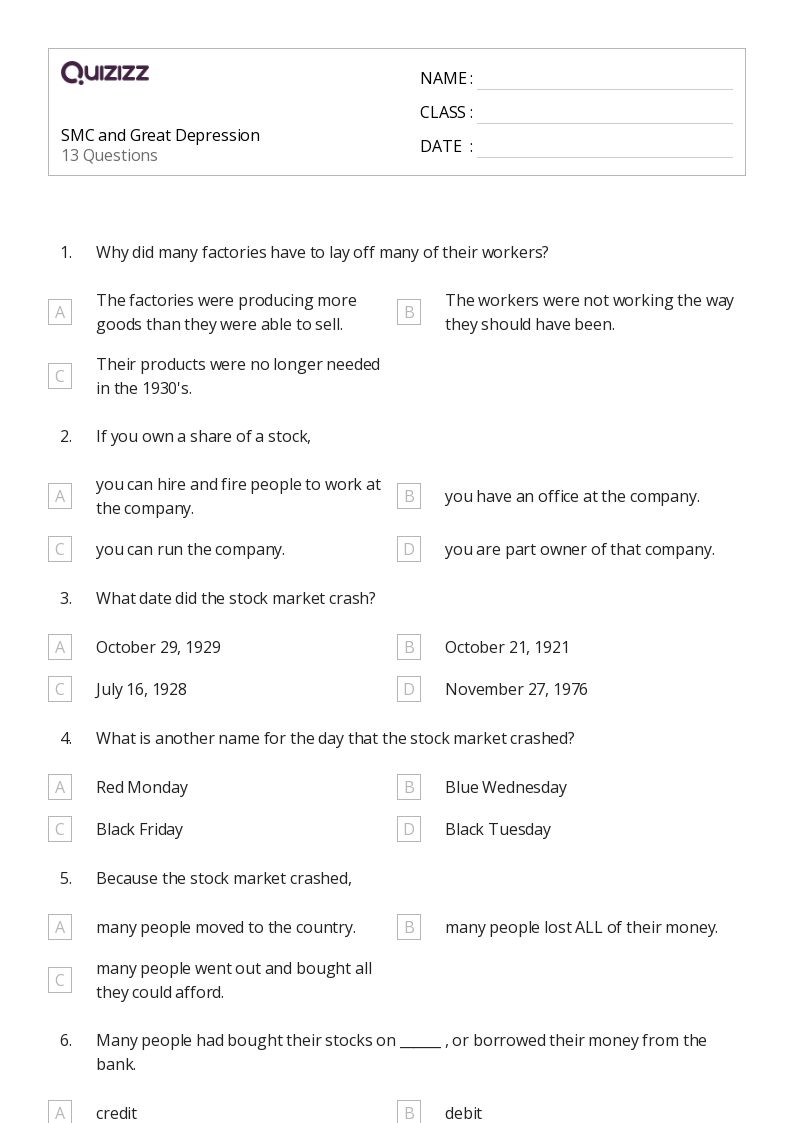 Free causes of the great depression worksheet, Download Free causes of ...