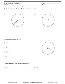 Quiz: Angles and Arcs in Circles - Central and Inscribed Worksheet ...