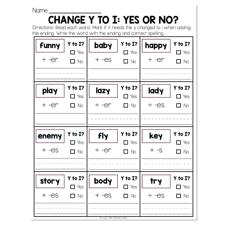 Inflectional Endings And Suffixes Change Y To I Rule Yes Or No Inflectional Endings And Suffixes Change Y To I Rule Yes Or No