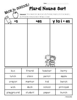 BACK TO SCHOOL Plural Endings Sort - Change y to i + es Worksheet ... - Worksheets Library