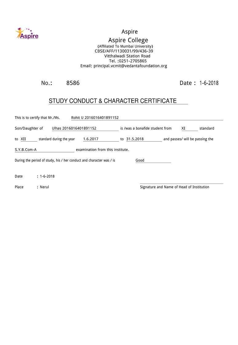 Character Certificate – Invoice Customisation - Worksheets Library