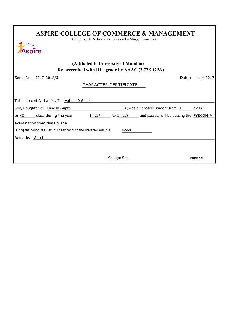 What does a conduct/character certificate looks like? - Quora - Worksheets Library