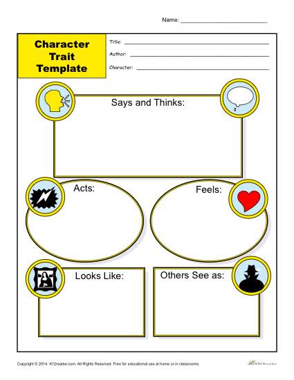 Character Trait Template | Reading Comprehension - Worksheets Library