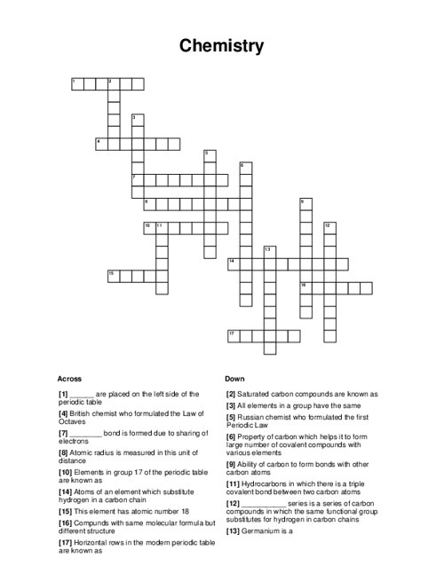 Chemistry Crossword Puzzle - Worksheets Library