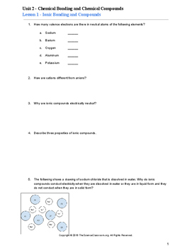 5 Worksheet Bundle for Chemistry Unit (Chemical Bonding and Compounds ...