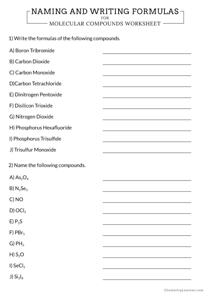 Free Printable Naming Molecular Compounds Worksheets - Worksheets Library