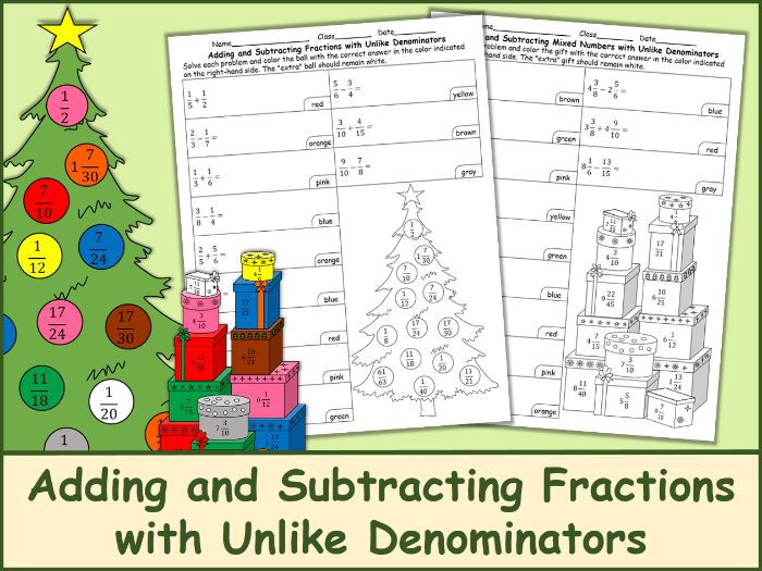 Christmas Adding And Subtracting Fractions With Like Denominators Color