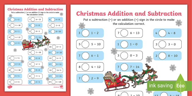 Christmas Addition and Subtraction - Primary Resources - Worksheets Library