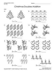 Christmas Doubles Addition Worksheet for Kindergarten - 1st Grade ...