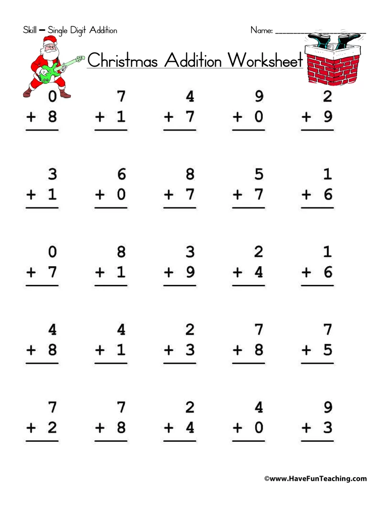 Christmas Single Digit Addition Worksheet - Have Fun Teaching ...