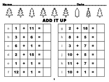 Christmas Tree 100, First Grade Addition upto 20 Worksheets school ...