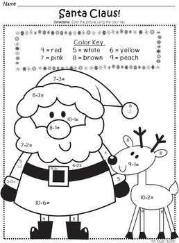 Christmas Color by Number Addition & Subtraction (Christmas Math, First ...