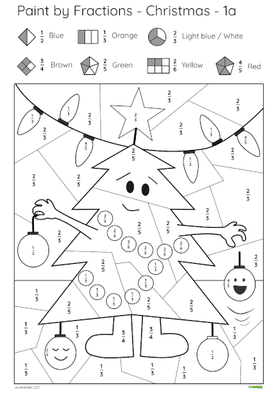 Paint By Fractions - Christmas - Tree - Worksheets Library