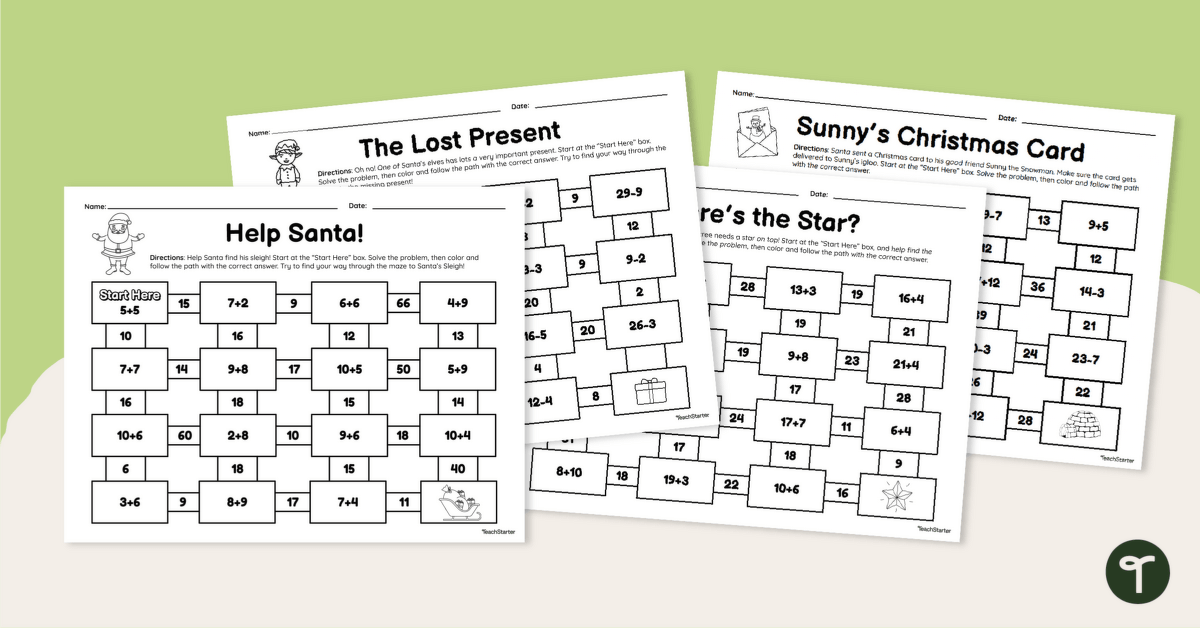 Christmas Math Worksheets Addition And Subtraction Mazes Teach Worksheets Library