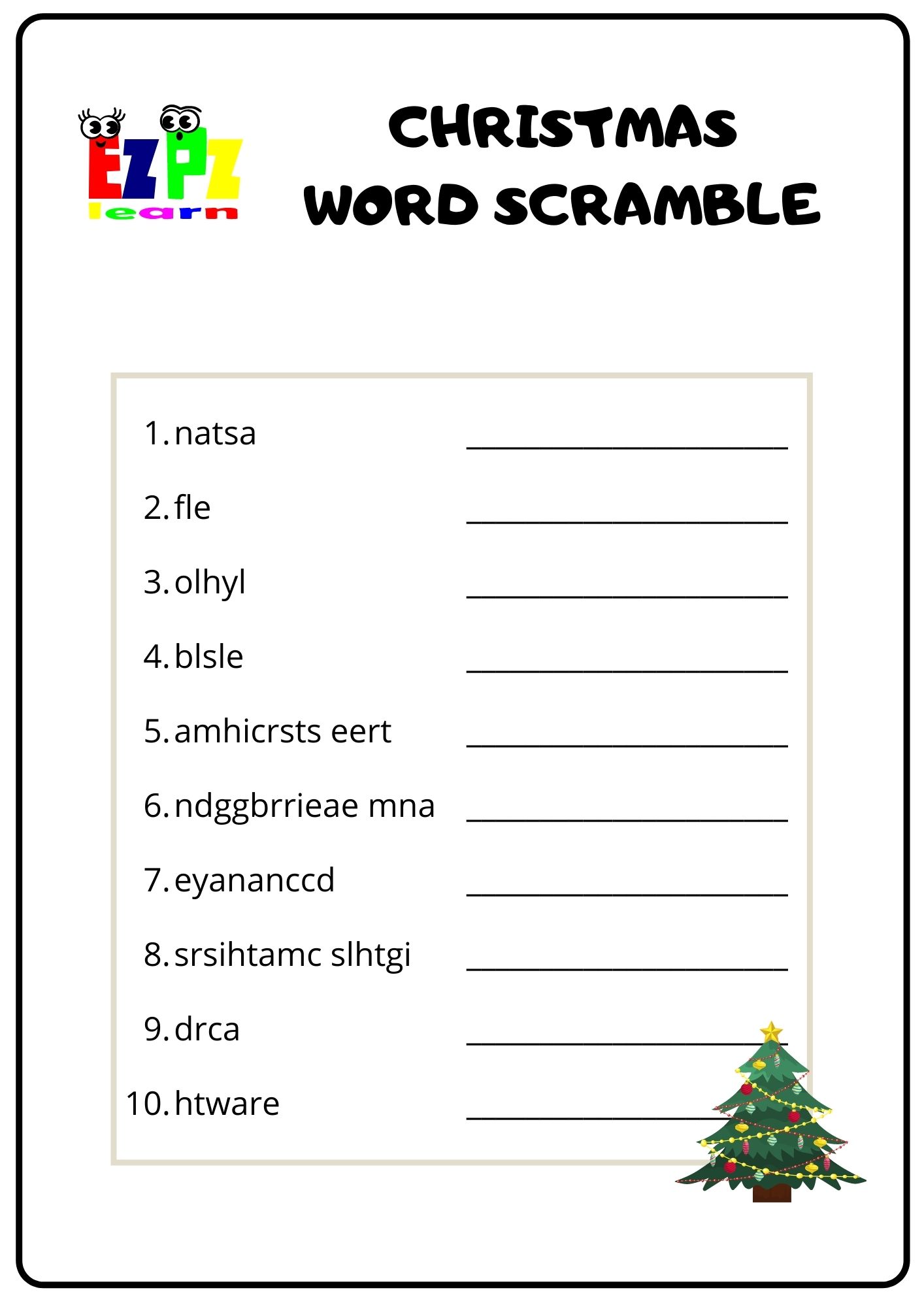 Christmas Word Scramble 1 - Ezpzlearn.com - Worksheets Library