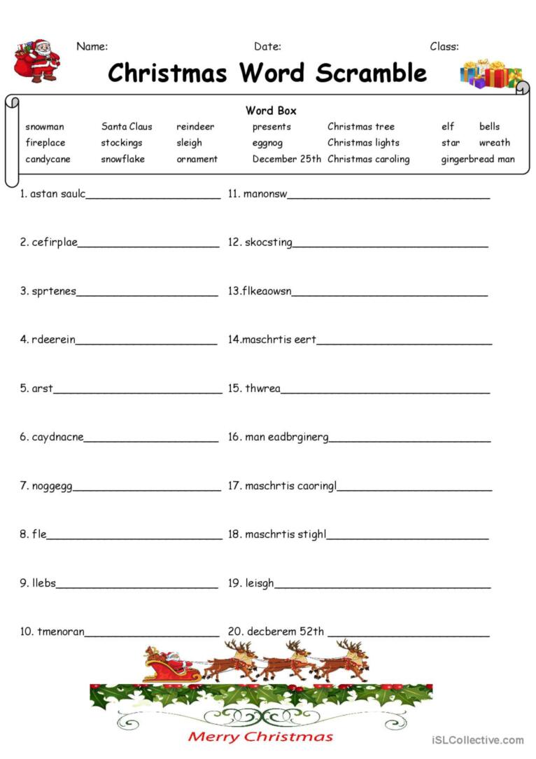 Free Printable Christmas Word Scramble Puzzles for Kids - Worksheets ...