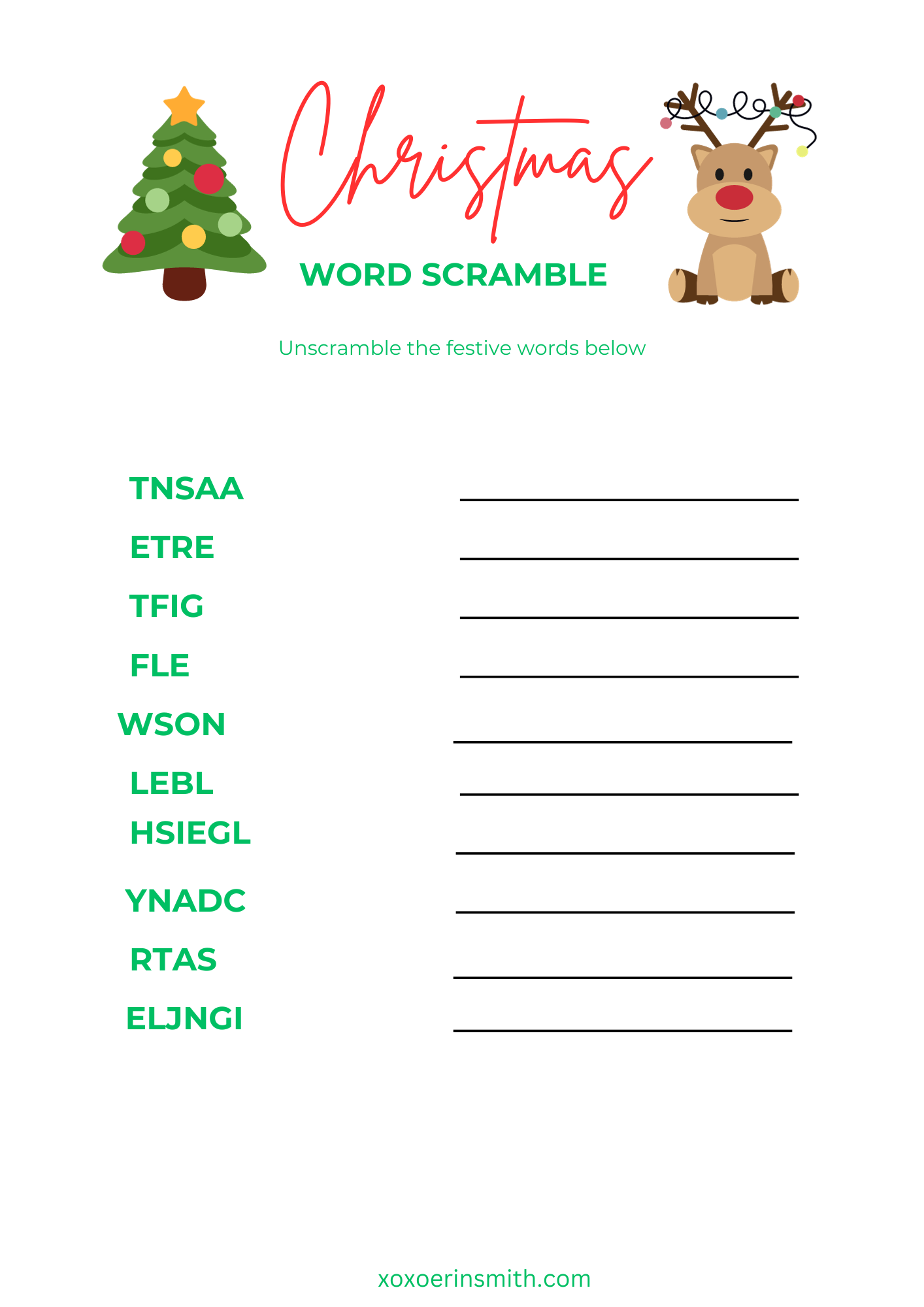 Christmas Word Scramble Printable for Kids FREE — xoxoerinsmith.com ...