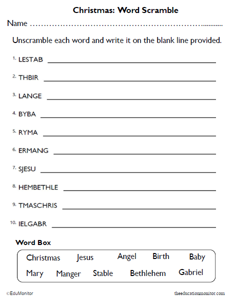 Free christmas unscramble worksheet, Download Free christmas unscramble ...