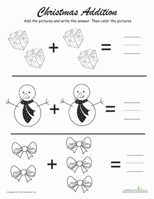 Christmas Coloring and Addition | Worksheet | Education.com ...