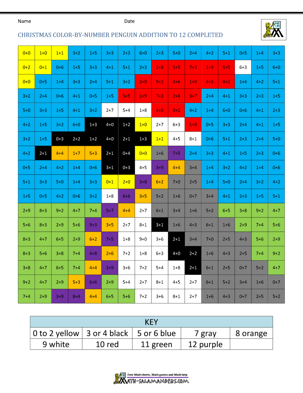 Christmas Colour By Number Addition | Primary Resource - Worksheets Library