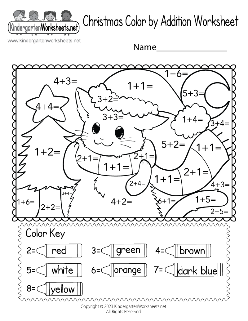 Free Printable Christmas Color by Addition Worksheet - Worksheets Library