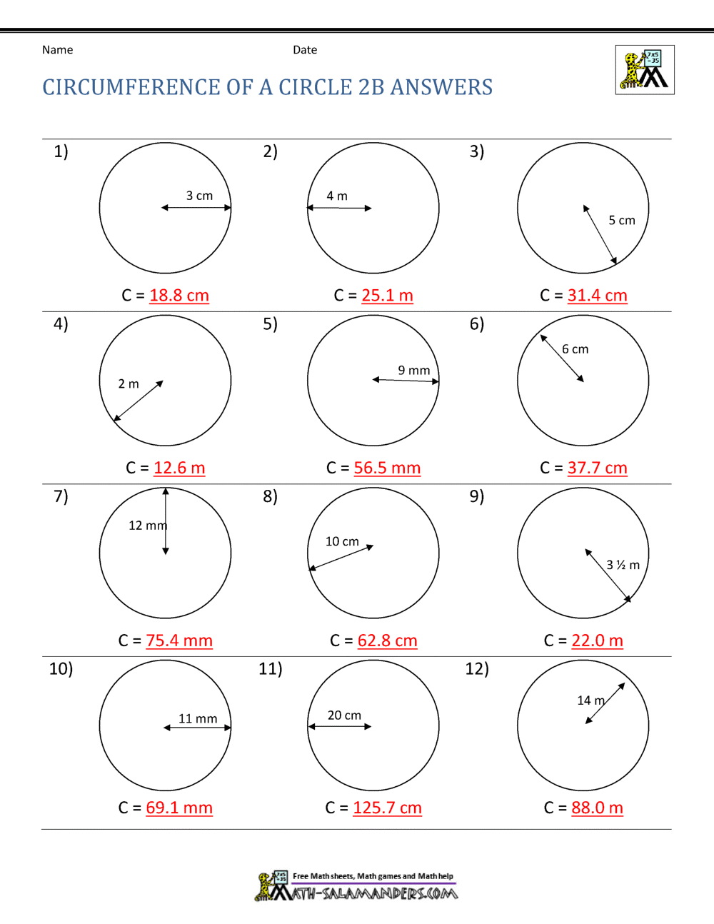 Finding Radius from Circumference Worksheets - Worksheets Library