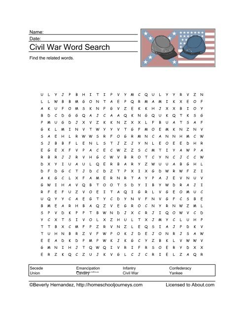 Civil War Word Search - Homeschooling - About.com - Worksheets Library
