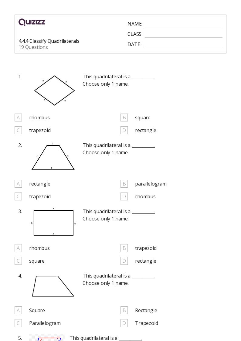 50+ Classifying Quadrilaterals worksheets for 4th Grade on Quizizz ... - Worksheets Library