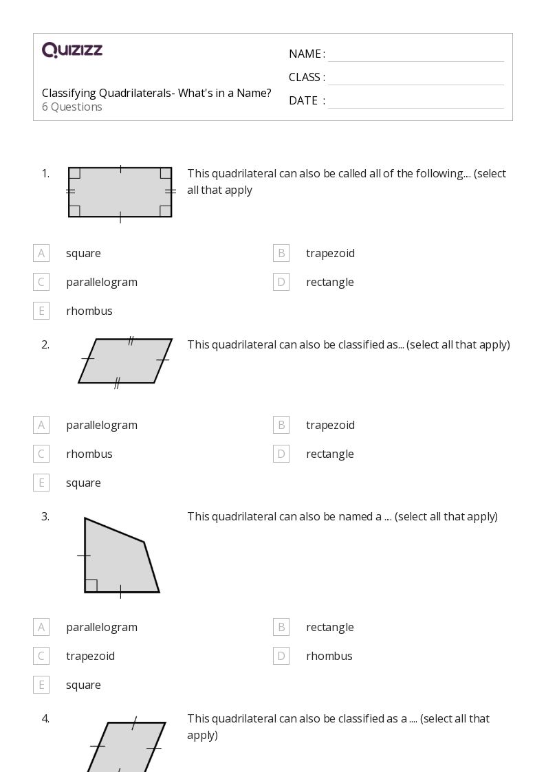 50+ Classifying Quadrilaterals worksheets for 4th Grade on Quizizz ... - Worksheets Library
