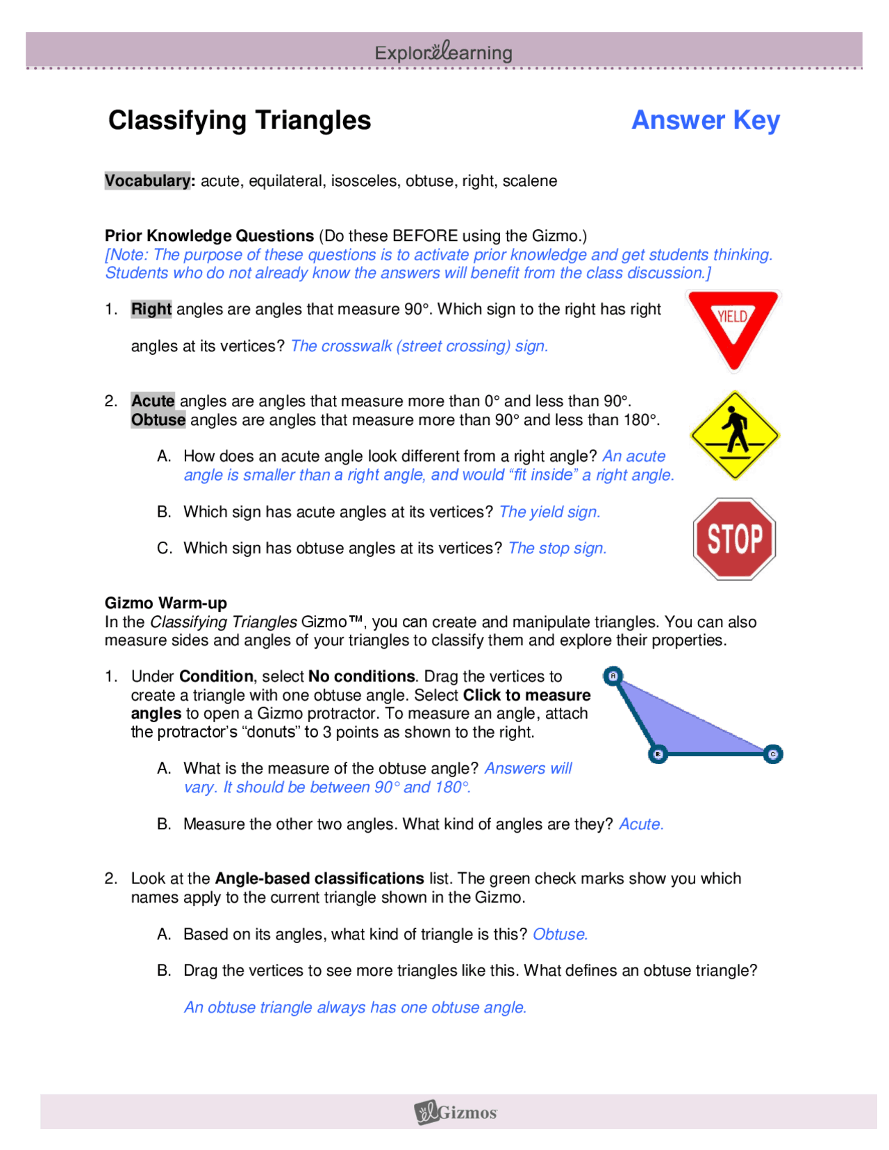Classifying Triangles Answer Key Exams Geometry Docsity