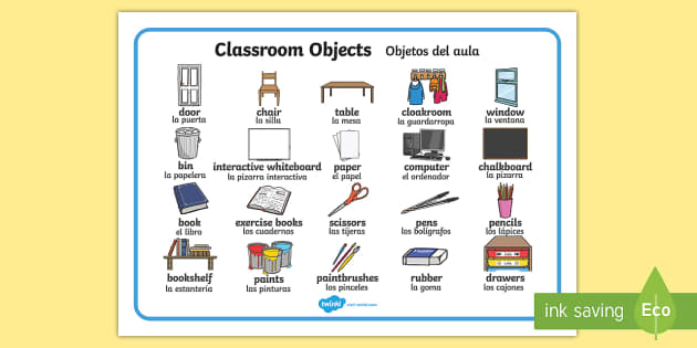 Classroom Objects Word Mat English/Spanish (teacher made) - Worksheets ...