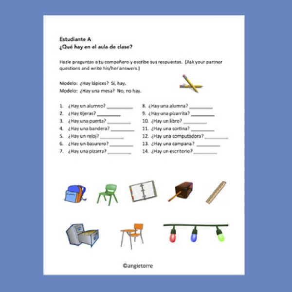 Spanish Classroom Objects Listening and Speaking Paired Activities ...