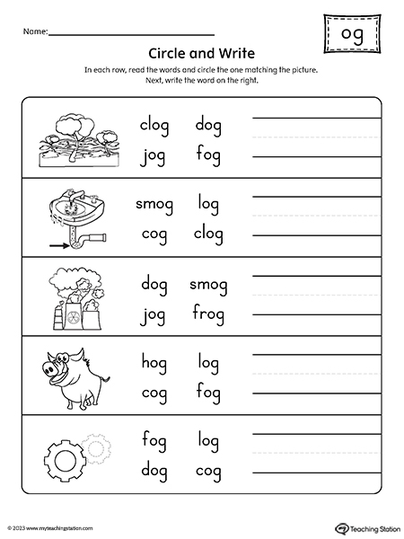OG Word Family Match Word to Picture Worksheet | MyTeachingStation.com ...