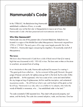 Hammurabis Code: Text & Organizer | Printable Graphic Organizers ...