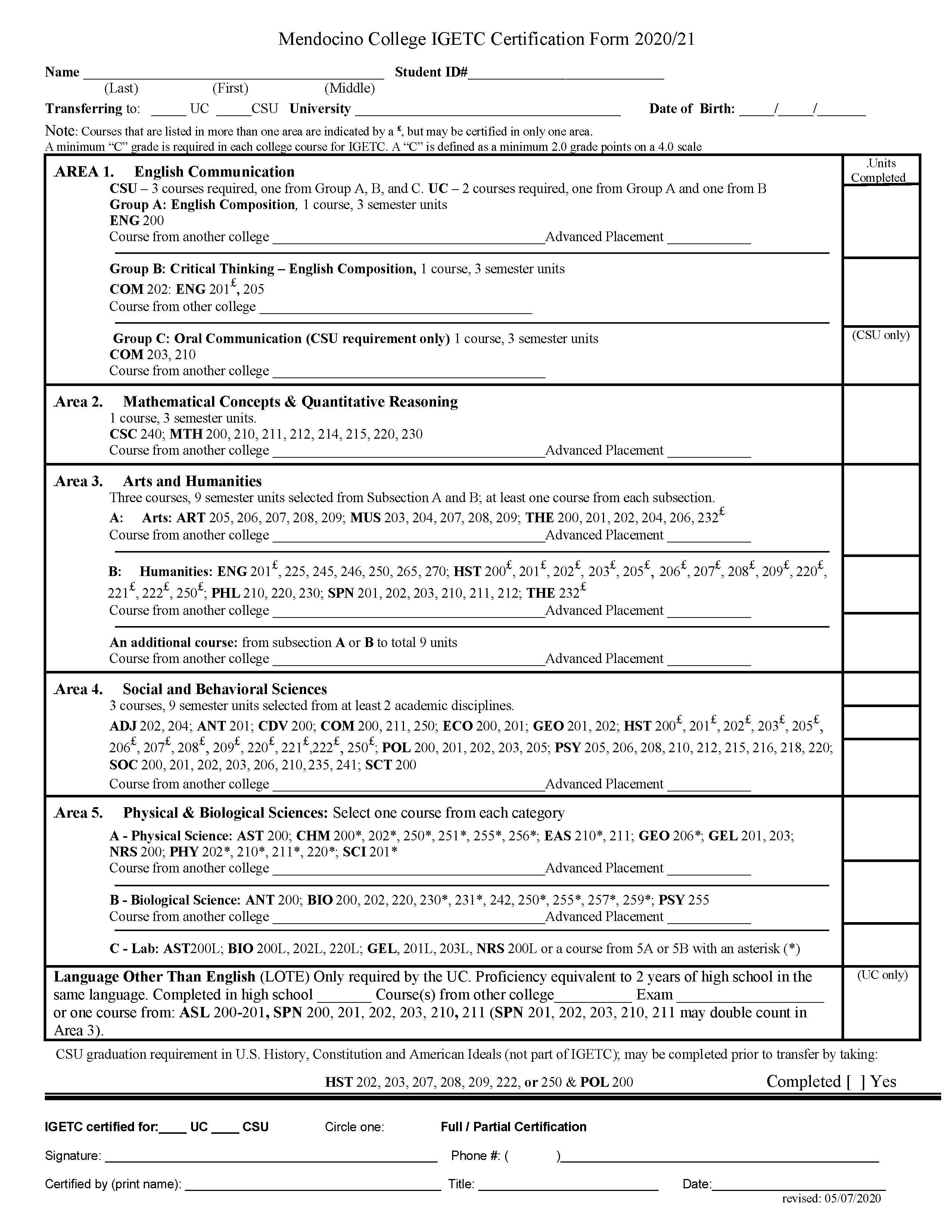 Intersegmental General Education Transfer Curriculum (IGETC ... - Worksheets Library