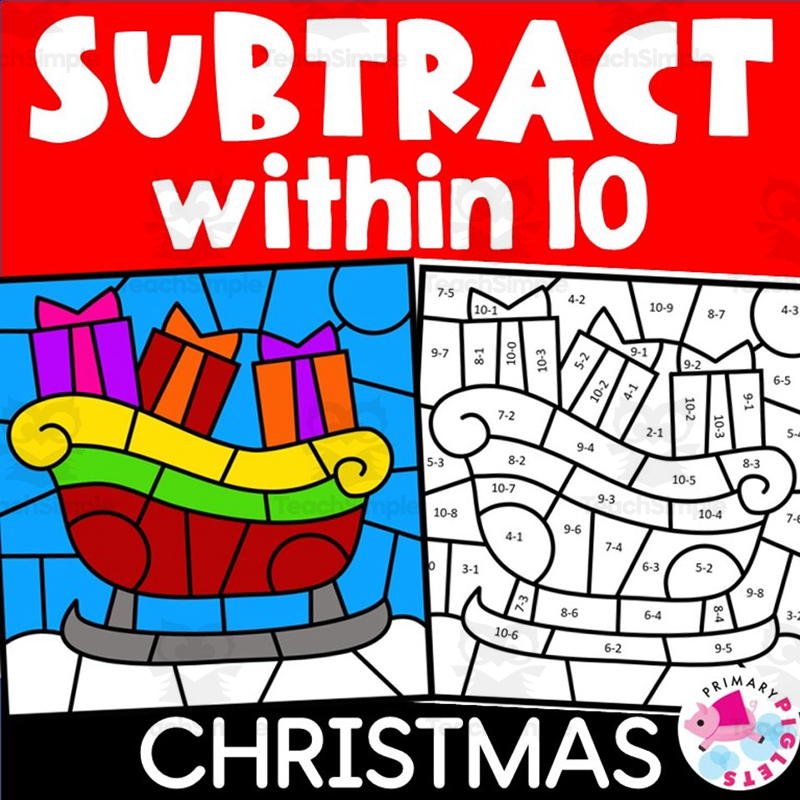 CHRISTMAS COLOR BY NUMBER CODE SUBTRACTION TO 10 COLORING ...