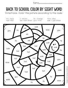 Color by Sight Word Back to School First Grade Worksheets - Worksheets ...