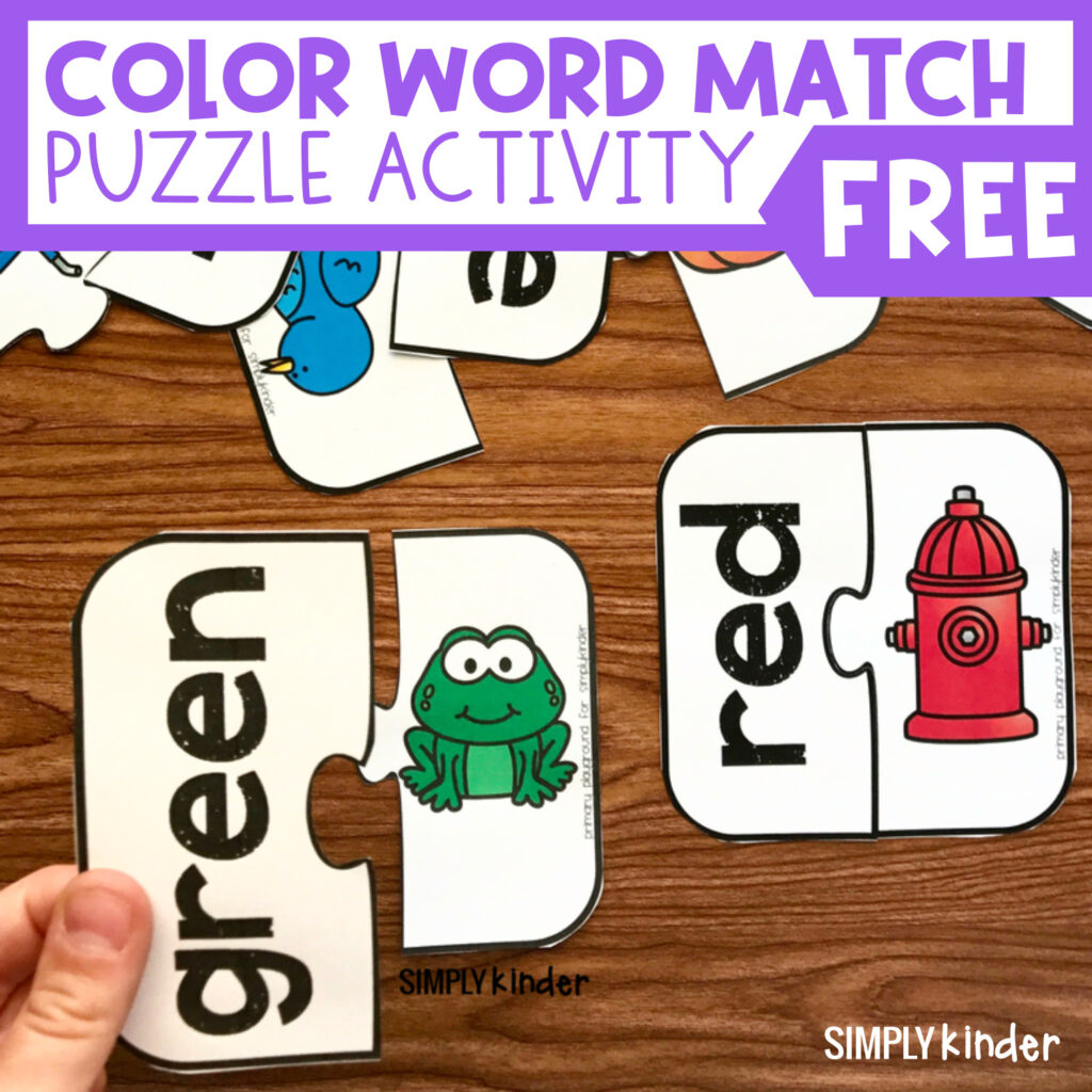 Free Printable Color Word Match Puzzles - Simply Kinder - Worksheets ...
