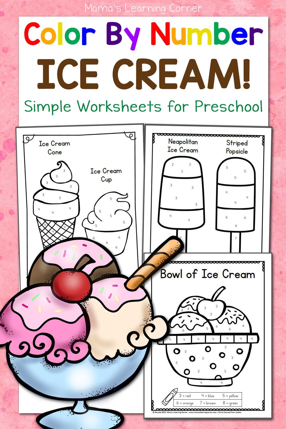 Color By Number Worksheets for Preschool: Ice Cream! - Mamas ...