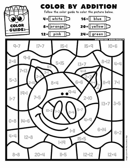 Addition Coloring Activities - Mosaic Pictures With Basic Addition ...
