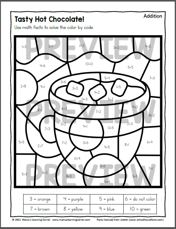 Winter Color by Addition and Subtraction Worksheets - Mamas ...