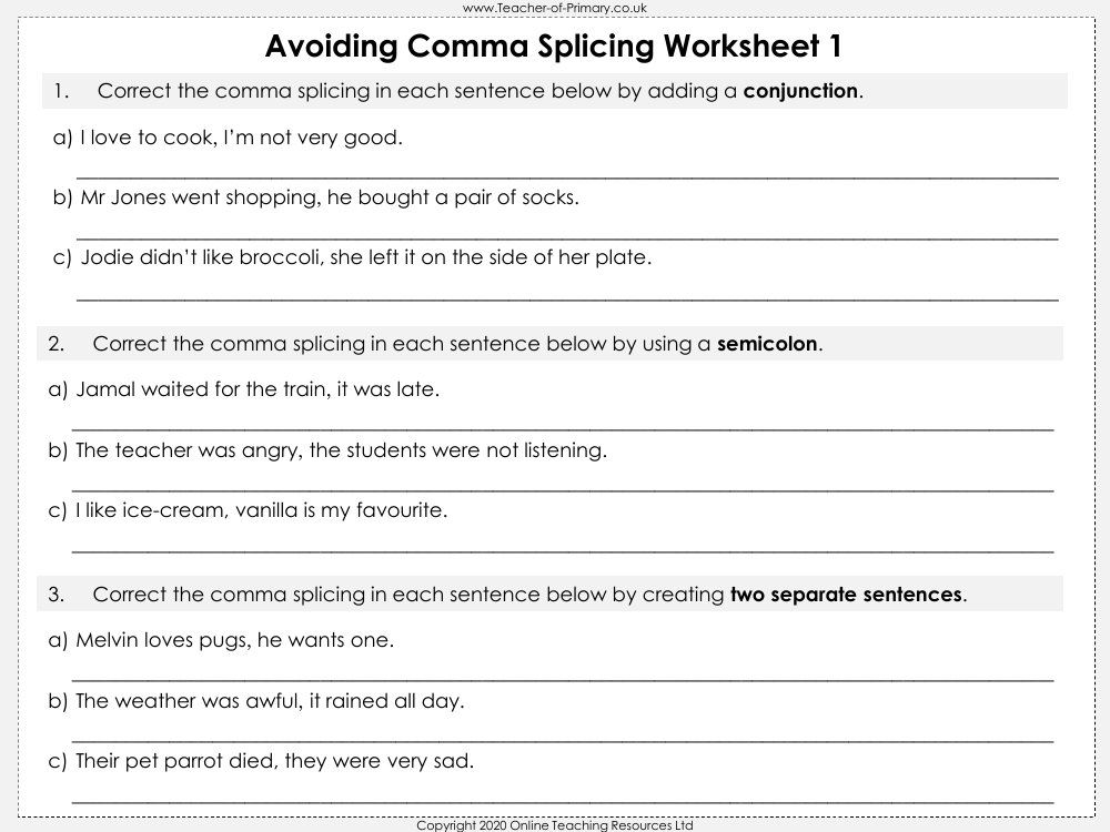 Free comma splice worksheet, Download Free comma splice worksheet png ...