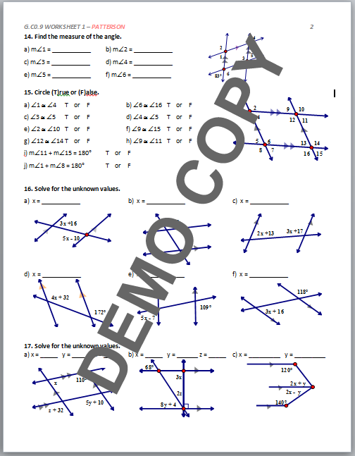 High School Geometry Common Core Gcoc9 Proof Lines And Angles